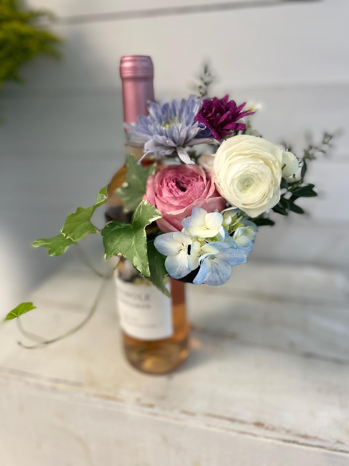 Blooms on a Bottle, Wine Bottle Bouquet - A Cheerful floral arrangement ...